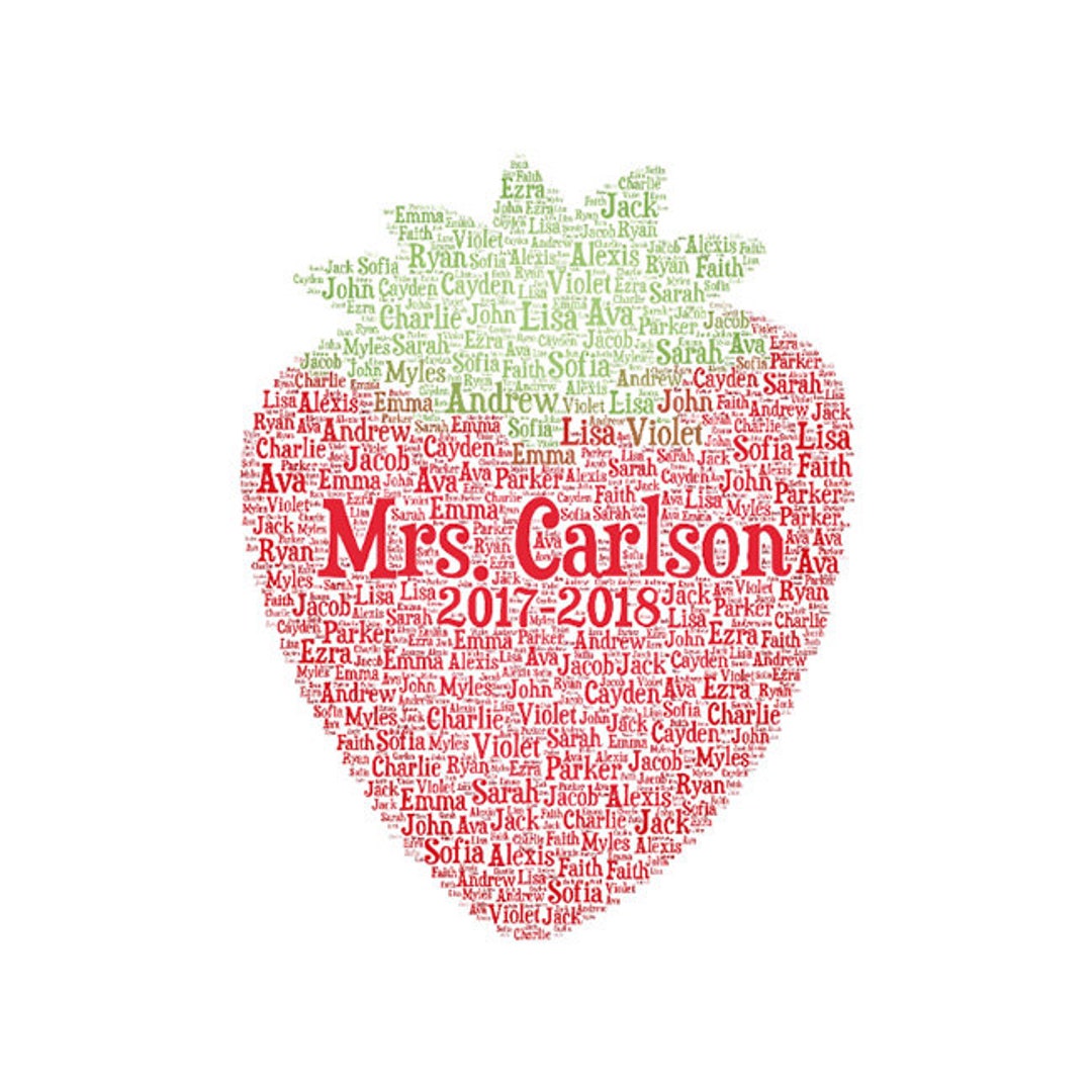 Digital STRAWBERRY Word Cloud Art - Makes a Great Teacher Appreciation ...