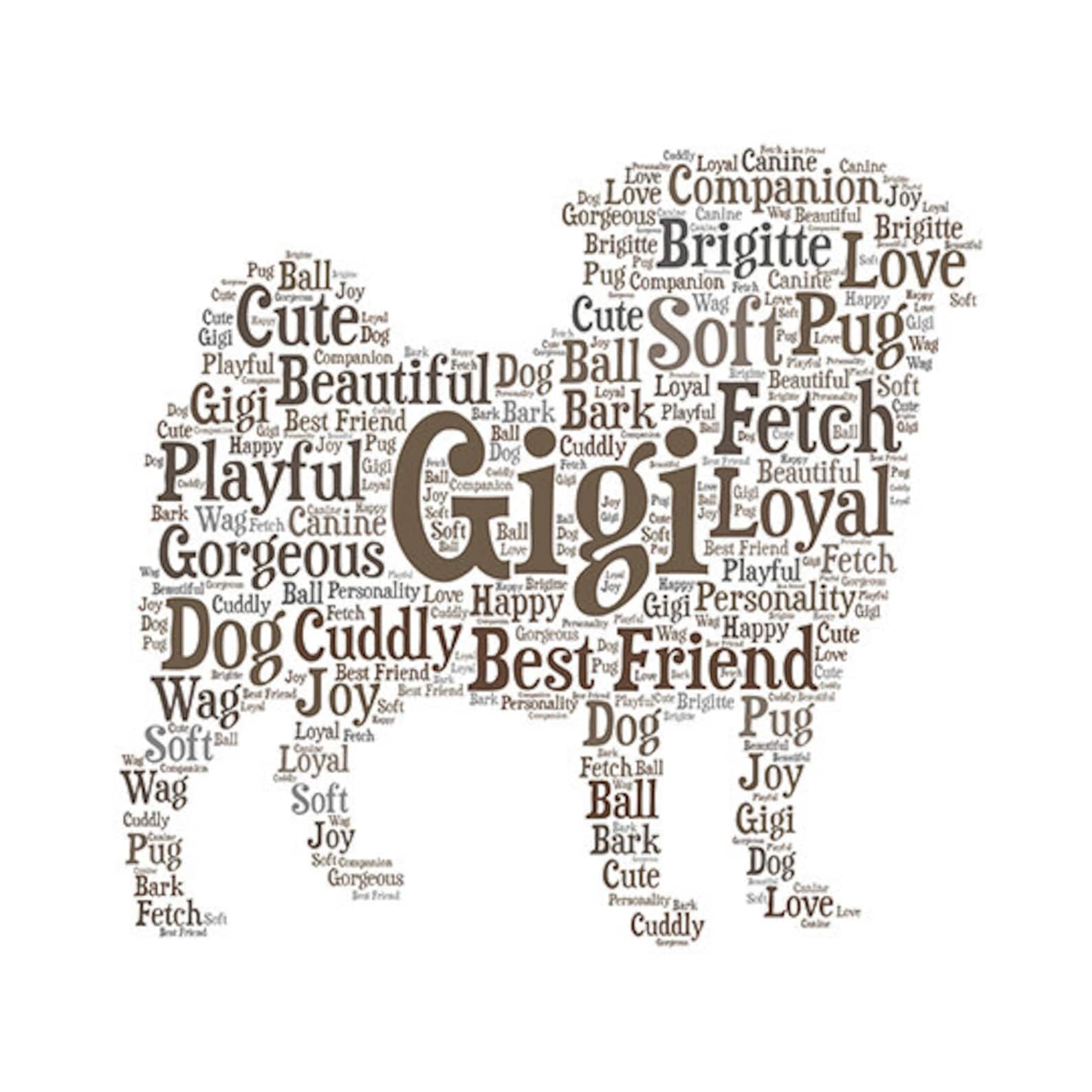 Digital Dog Pug Word Cloud Art Wordle Makes a Great Gift - Etsy