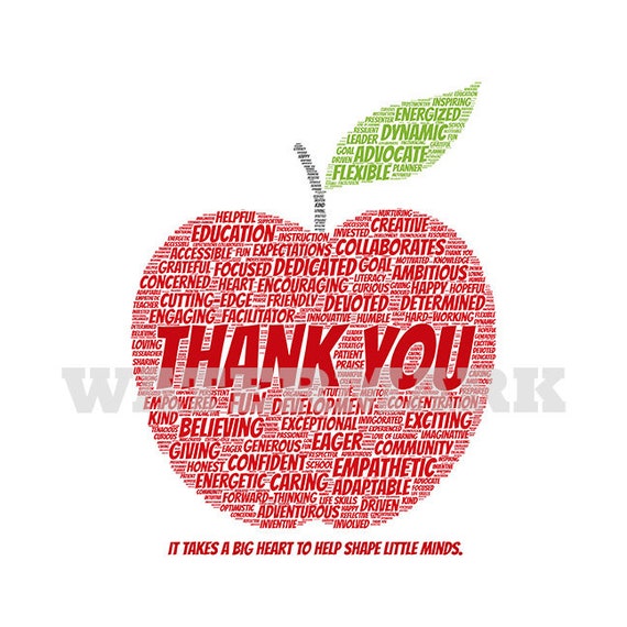 INSTANT Digital Download TEACHER Apple Thank You Word | Etsy