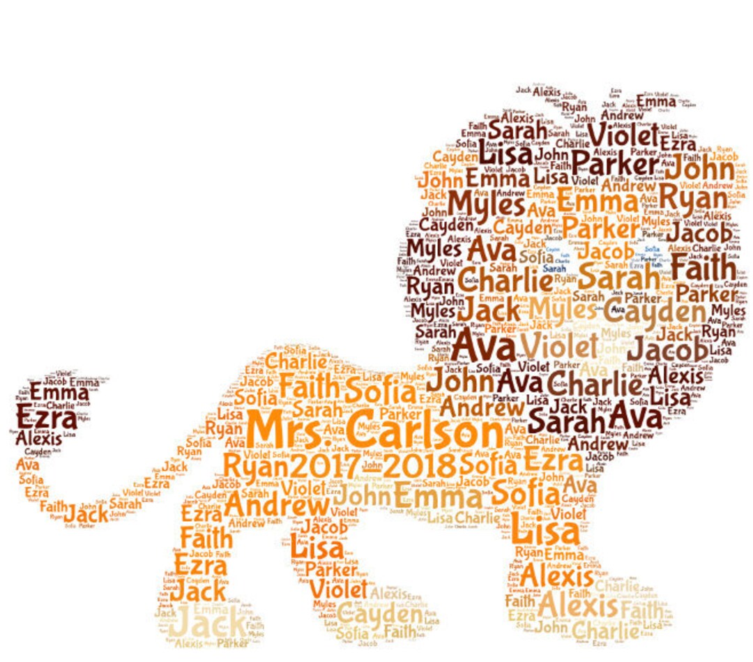 Digital LION Word Cloud Art Big Cat - Makes Great Teacher Appreciation ...