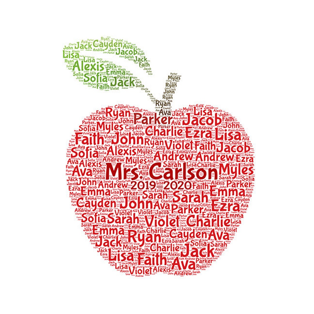 Digital APPLE Word Cloud Art - Makes a Great Teacher Appreciation Gift ...