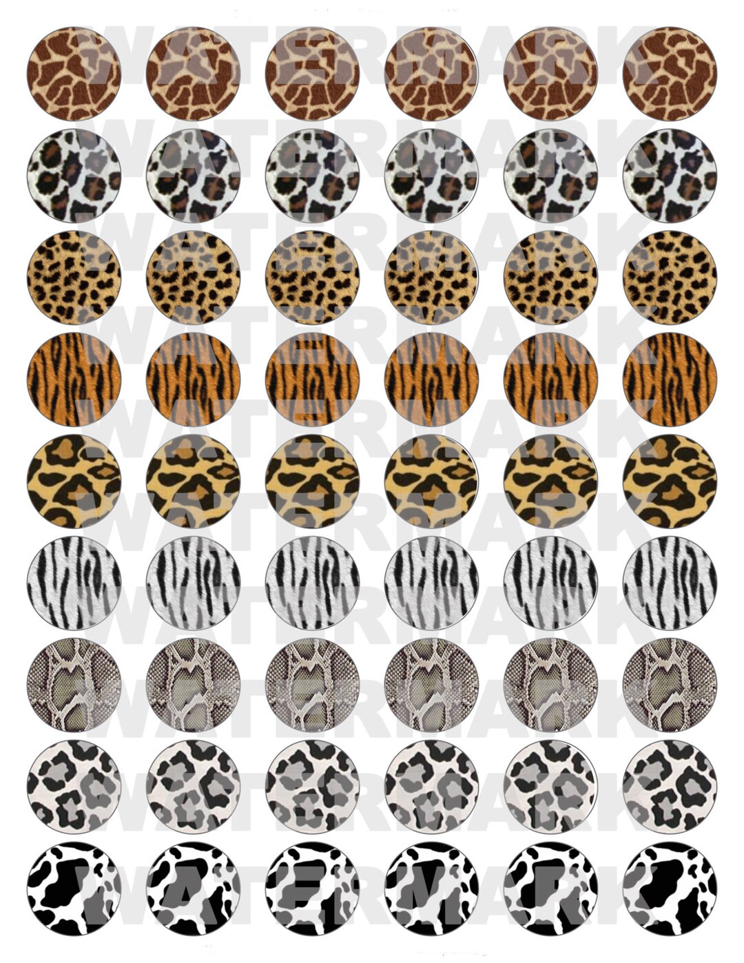 INSTANT DOWNLOAD - Various Animal Print - Fifty Four (54) Total 25mm ...