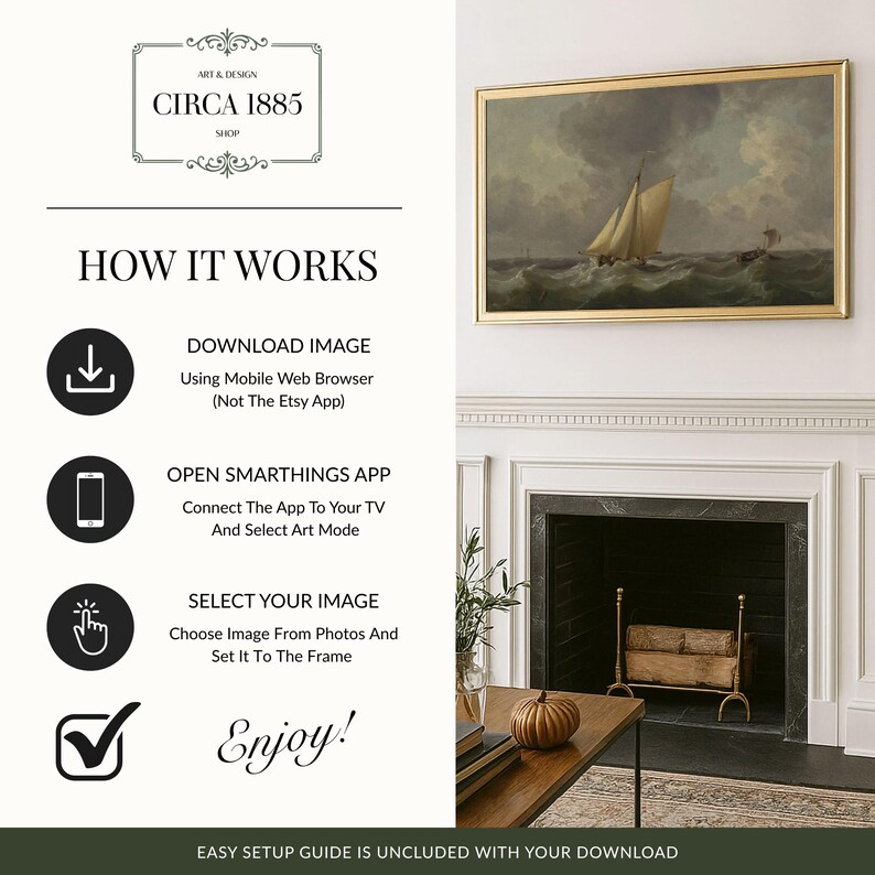 Vintage Nautical Frame TV Art | Seascape Painting | Ship Sailing in ...