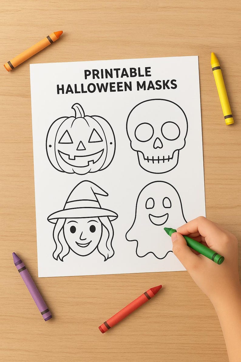 Printable Halloween Masks for Kids: DIY Coloring Activity (instant ...