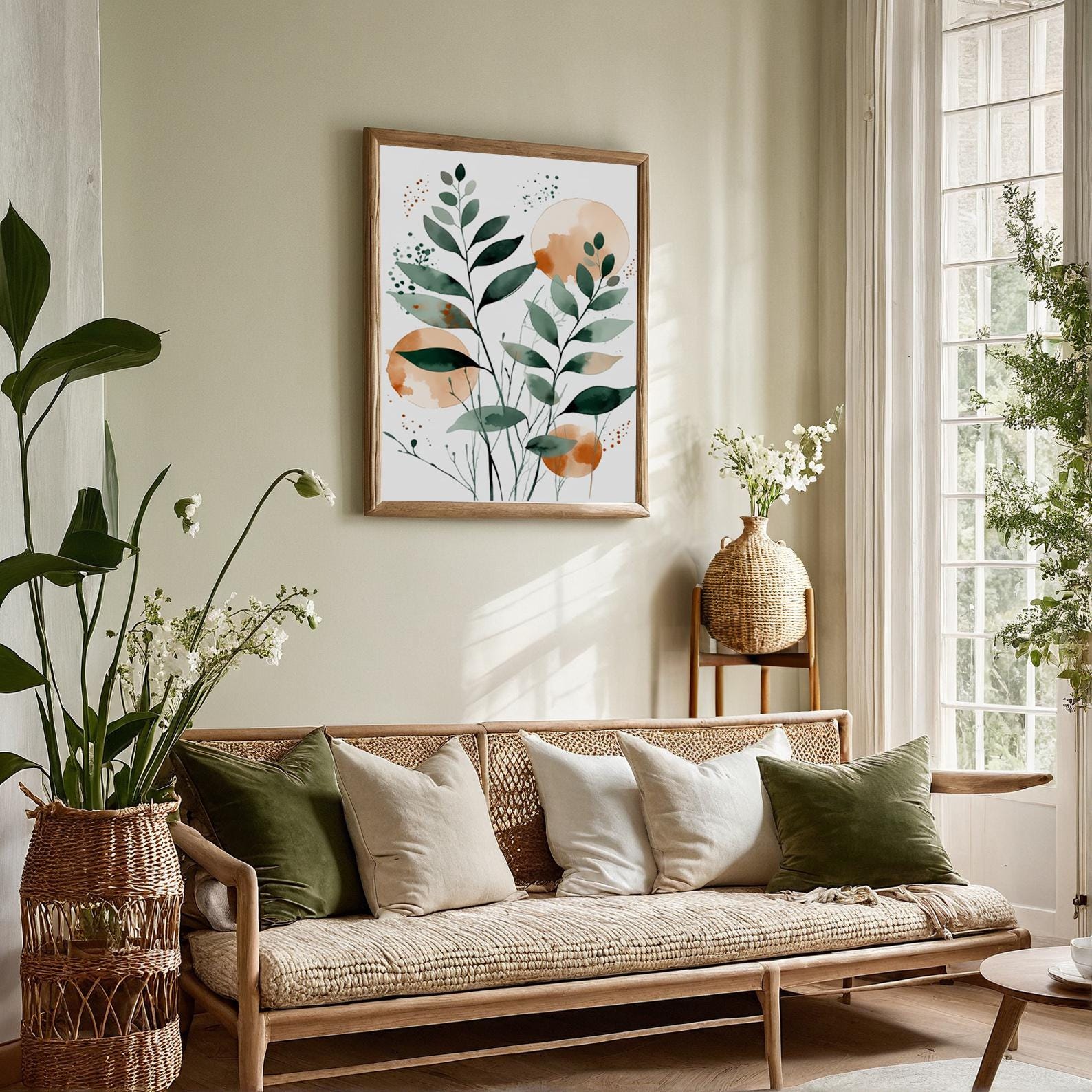Boho Watercolor Leaves Print: Abstract Botanical Earth Tones (digital ...