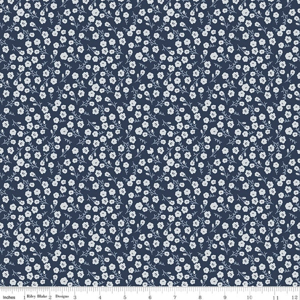 Navy Floral Fabric - Etsy