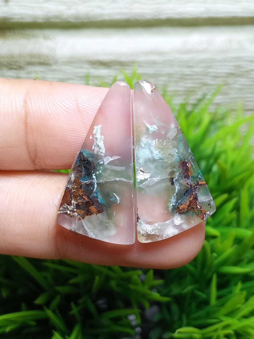 Aquadite - Pair Earring Chrysocolla Native Copper • Size: 24x12x3,8 Mm ...