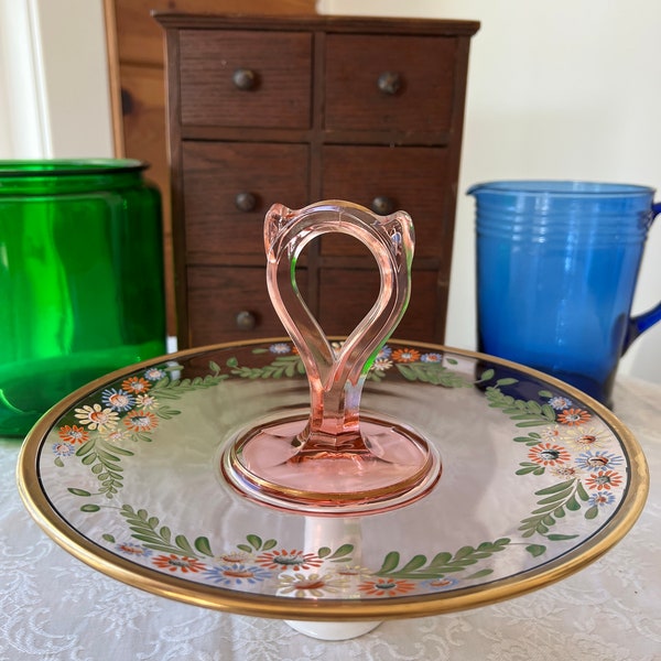 Pink Depression Glass Sandwich Tray - Etsy