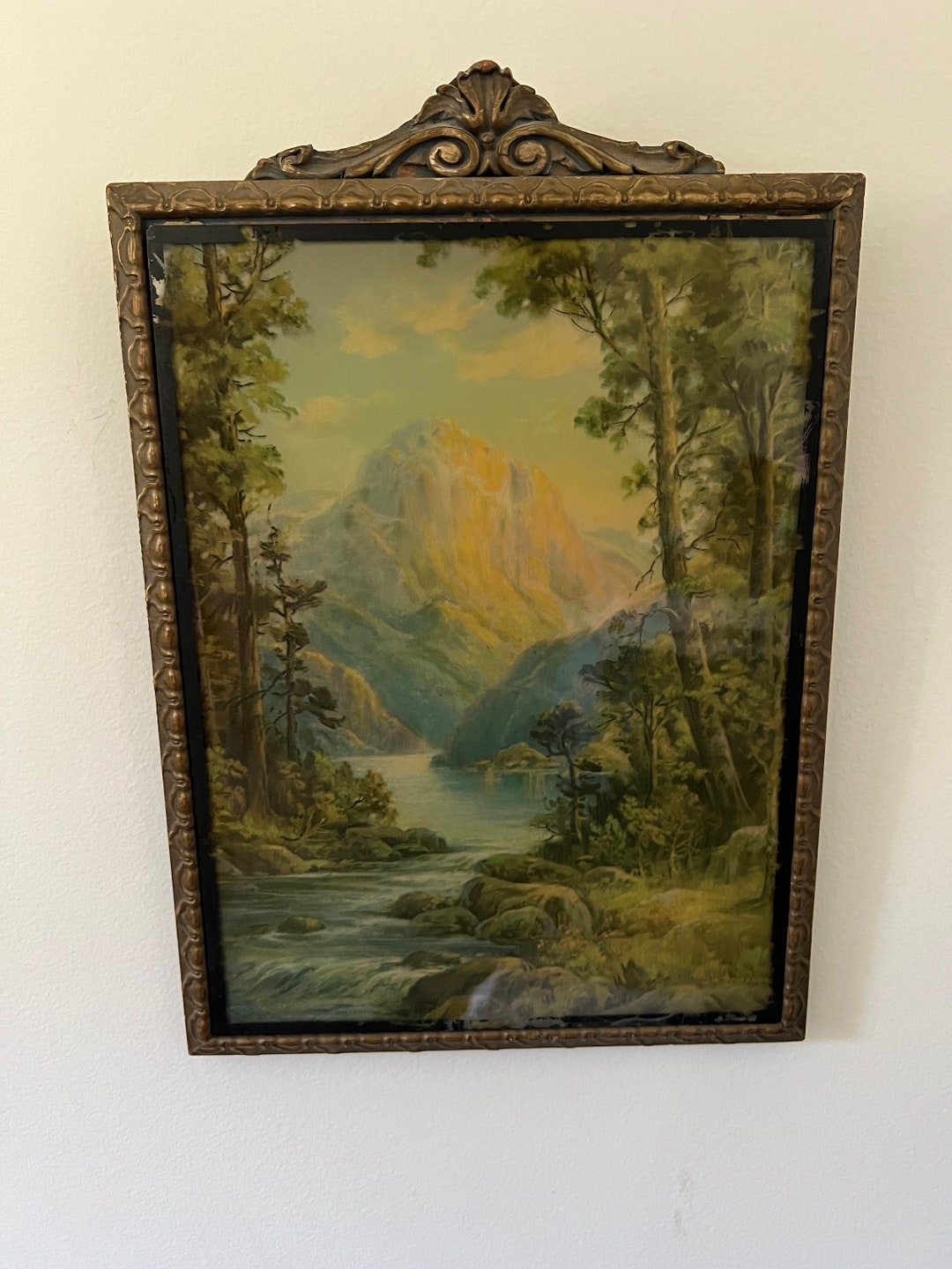 Antique Picture of Rocky Mountains Signed W M Thompson / Lithograph ...