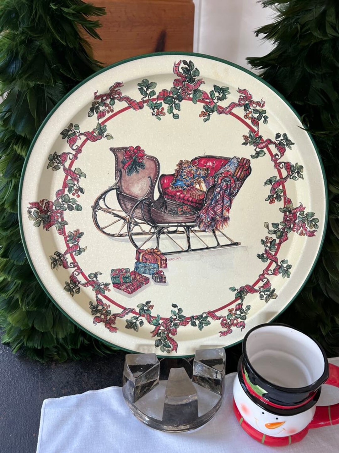 Potpourri Press Designs Christmas Serving Tray Santa's Sleigh 1993 ...