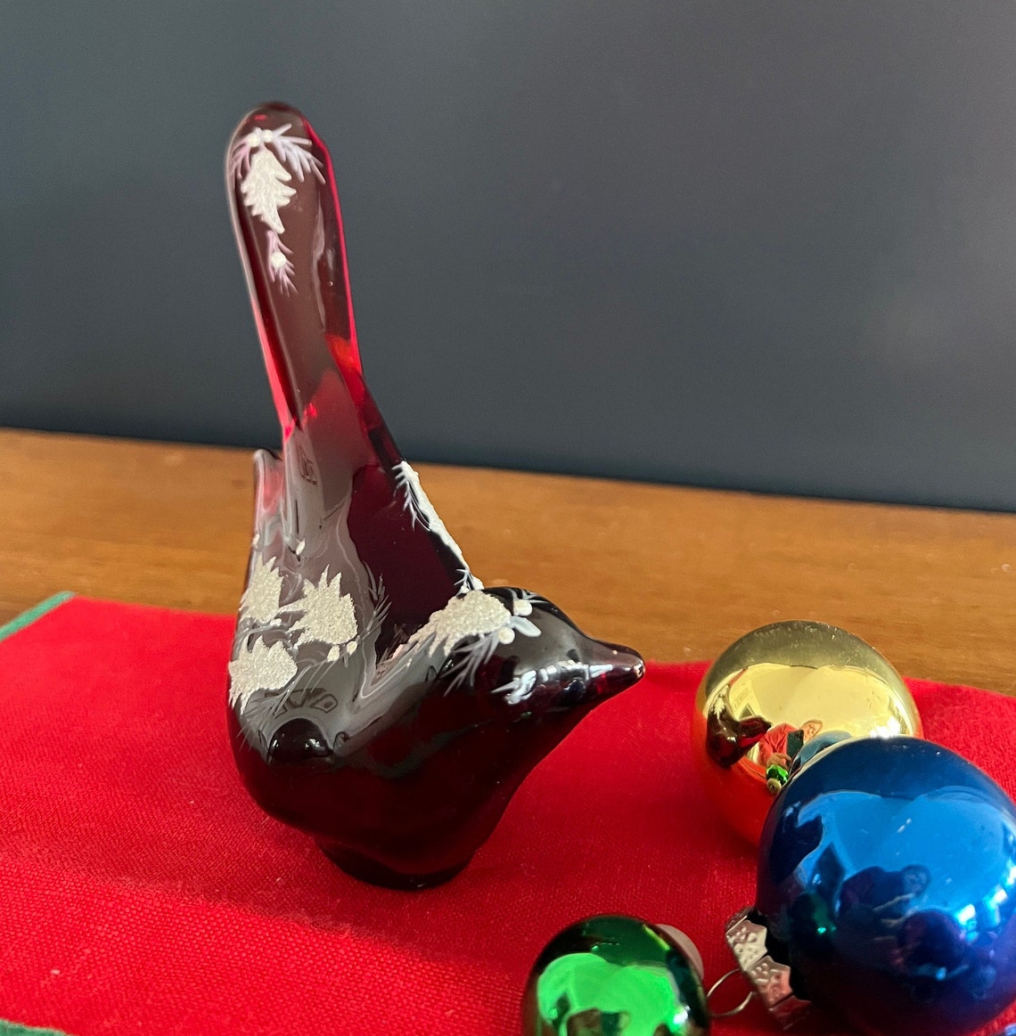 Fenton Hand Painted Ruby Red Glass Bird / Art Glass Red Bird / Fenton ...