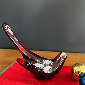 Fenton Hand Painted Ruby Red Glass Bird / Art Glass Red Bird / Fenton ...
