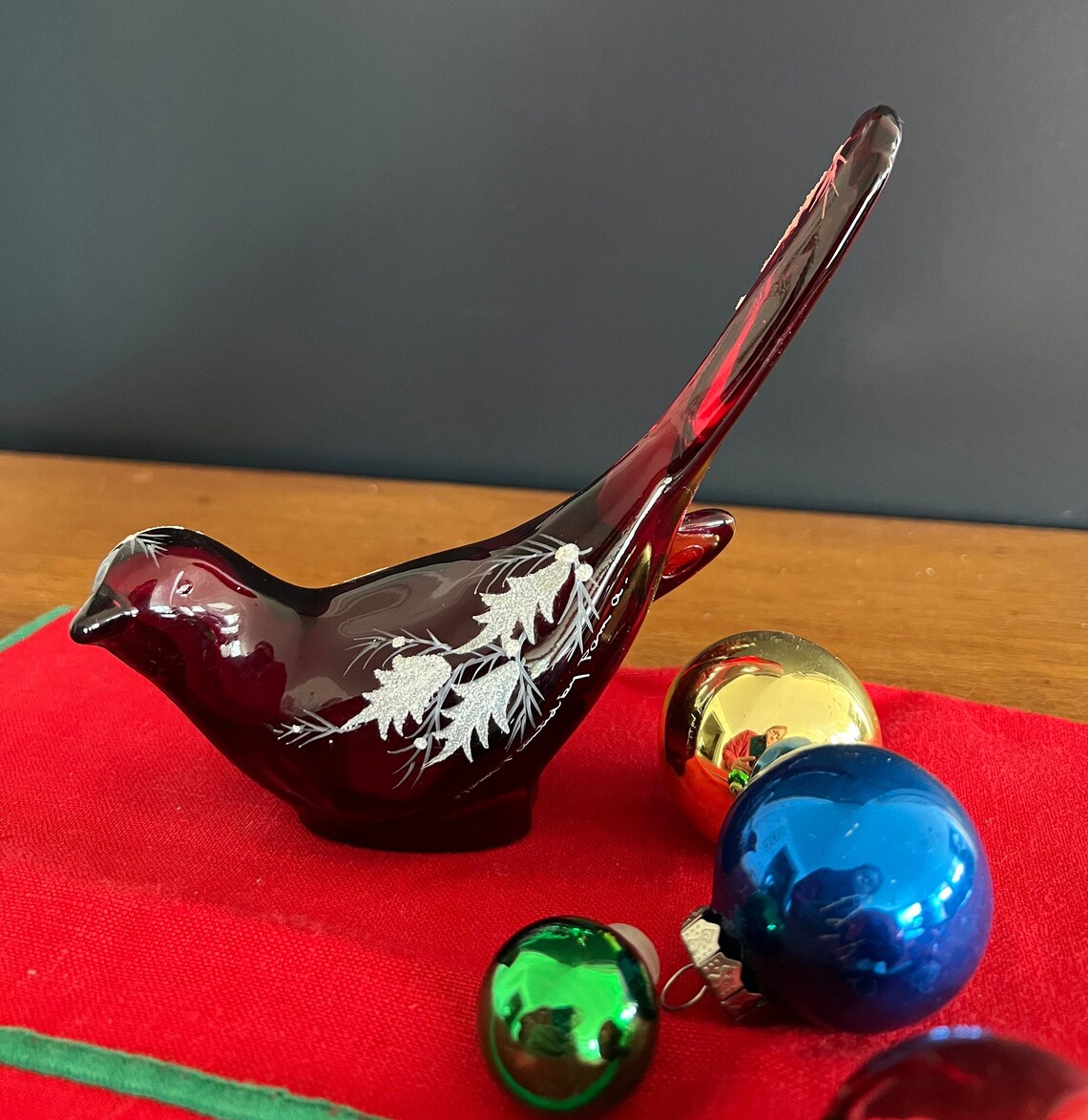 Fenton Hand Painted Ruby Red Glass Bird / Art Glass Red Bird / Fenton ...