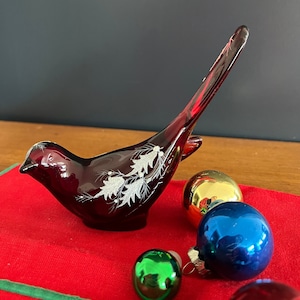 Fenton Hand Painted Ruby Red Glass Bird / Art Glass Red Bird / Fenton ...