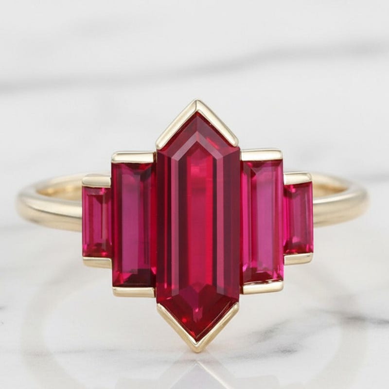 Ruby Ring Art Deco Modern - Etsy