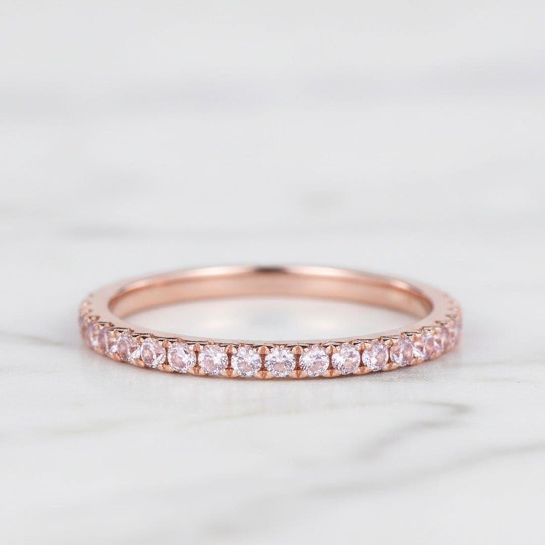 Peach Morganite Half Eternity Band, 18K Rose Gold Wedding Band, Girls ...