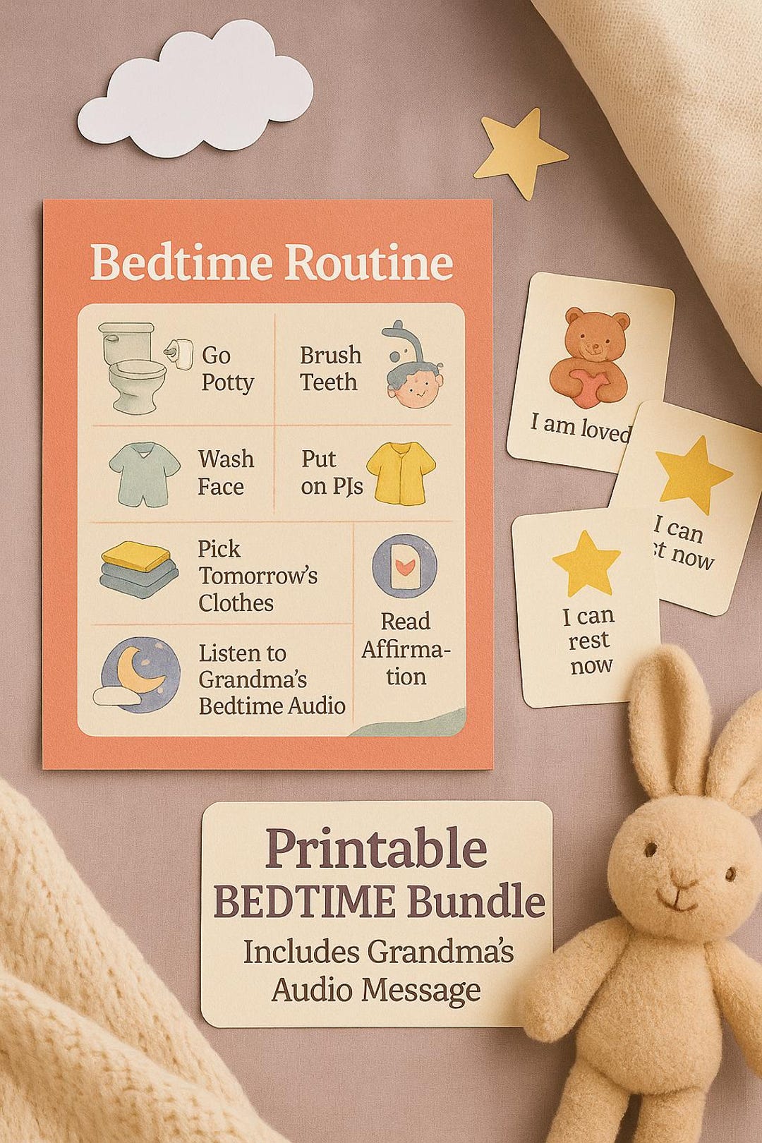 Kids Bedtime Routine Chart | Affirmation Cards & Audio (digital ...