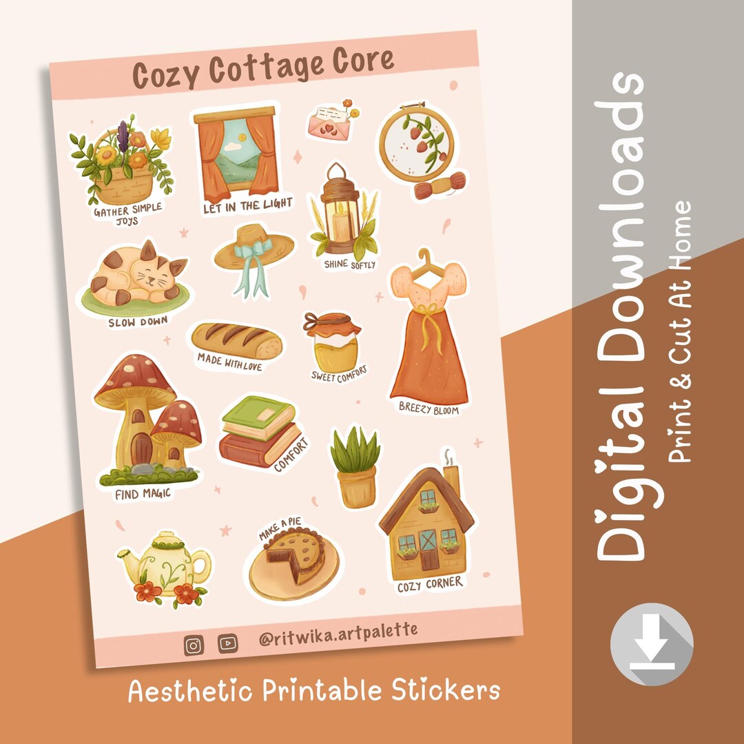 Cottagecore Digital Sticker Sheet – Aesthetic Cozy Nature Stickers for ...