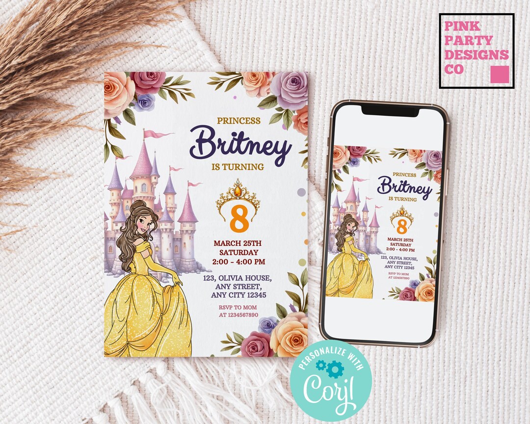 Princess Belle Birthday Invitation Template (digital) - Etsy