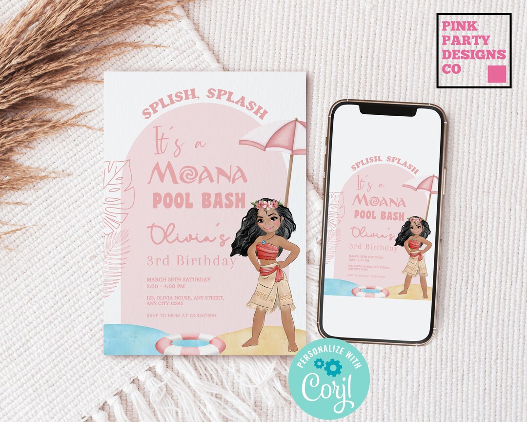 Moana Pool Party Invitation, Luau Birthday Invite (digital) - Etsy