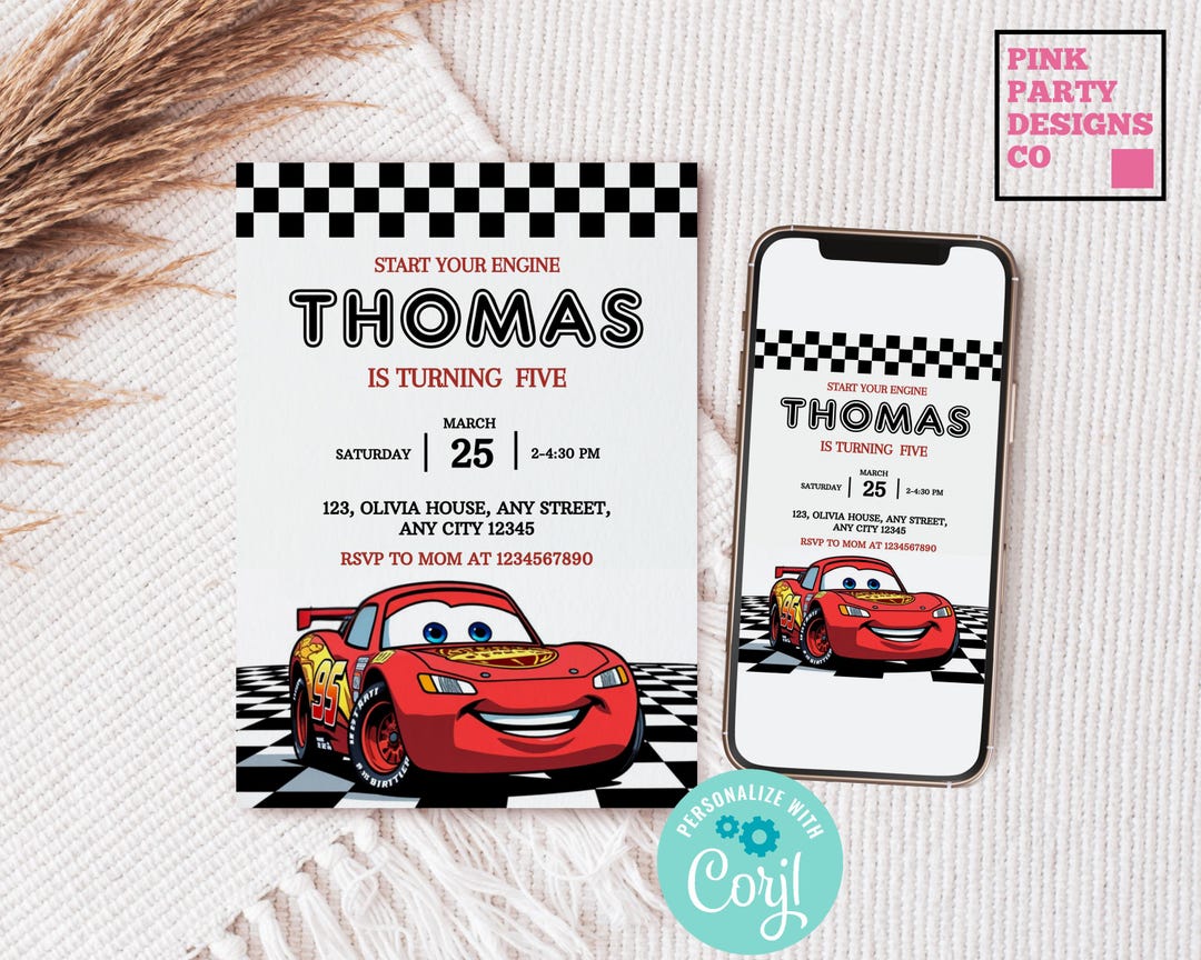 Editable Lightning Mcqueen Birthday Invitation, Cars Party Invite ...