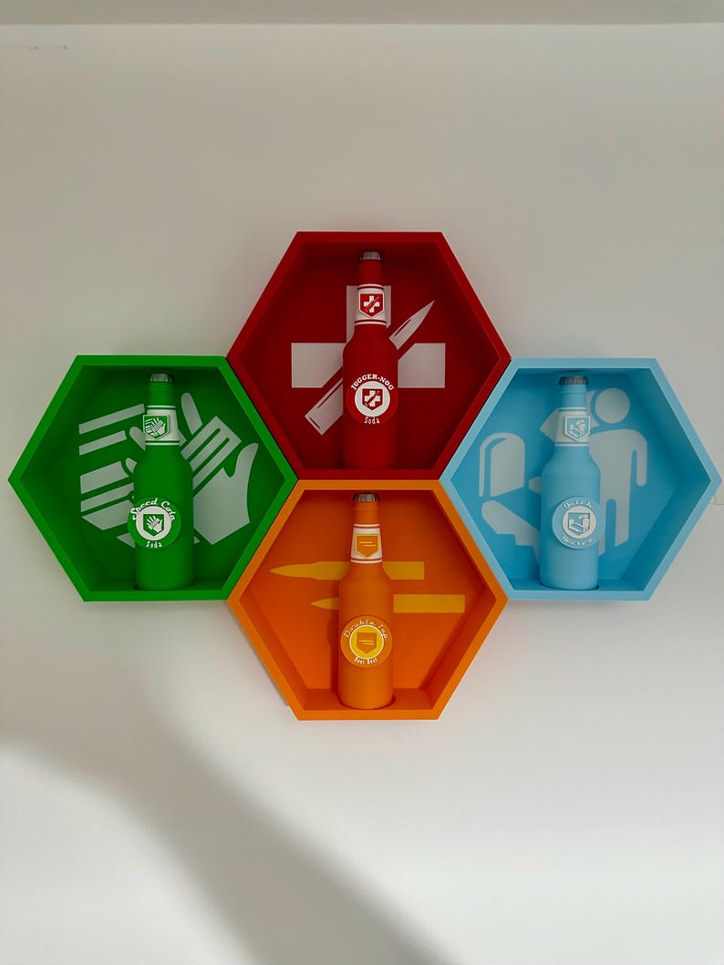 COD Zombies OG Perk Bottles With Hex Shelves - 3D Printed Gamer Decor ...