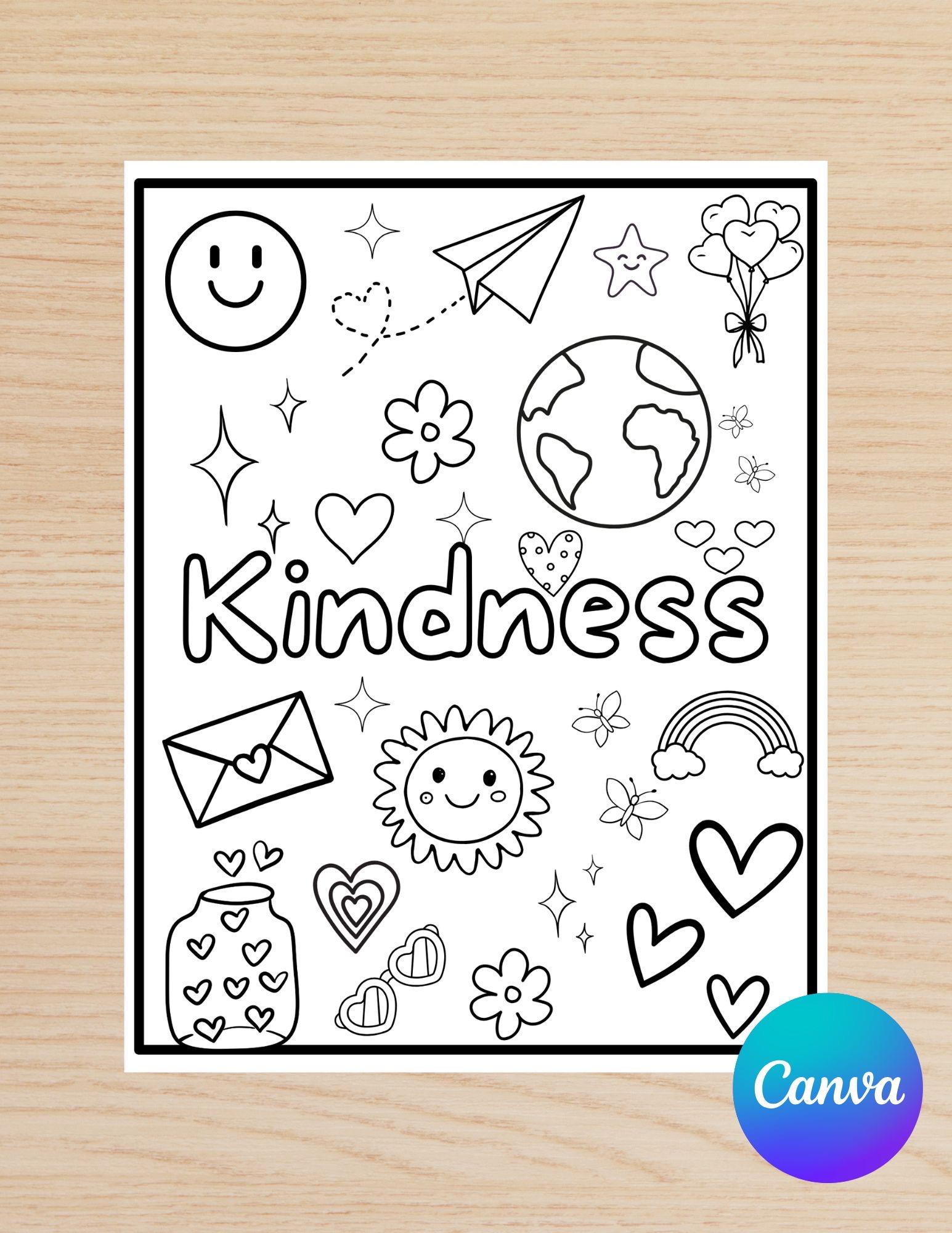 Kindness Coloring Page | Character Education Activity | Canva Editable ...