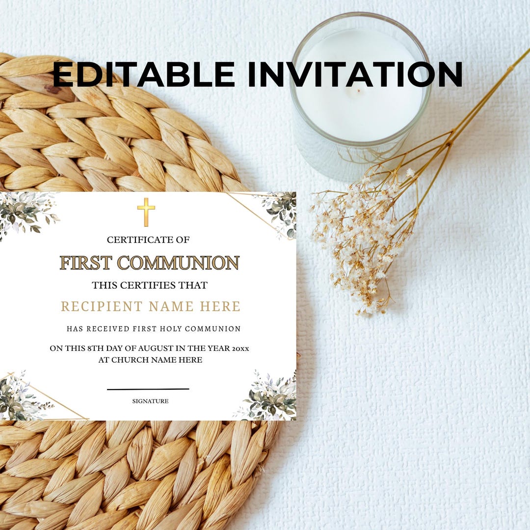 First Holy Communion Certificate Canva Template, Editable First Holy ...