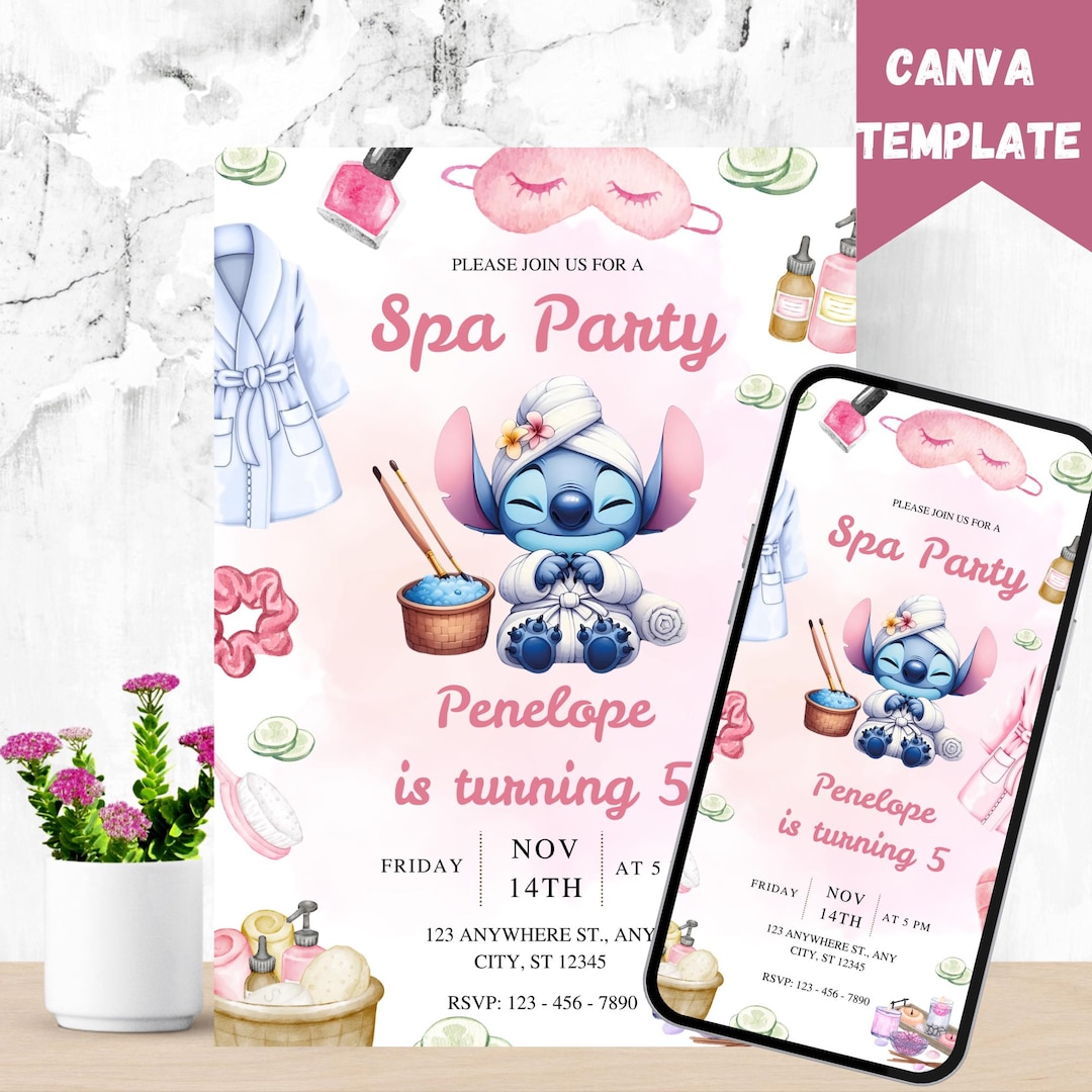 Personalized Stitch Spa Party Invitation: Editable Birthday Invite ...