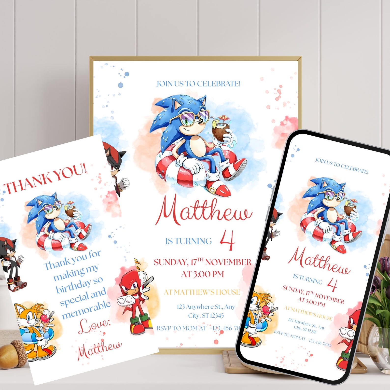 Sonic Pool Party Invitation: Editable Birthday Canva Template - Etsy