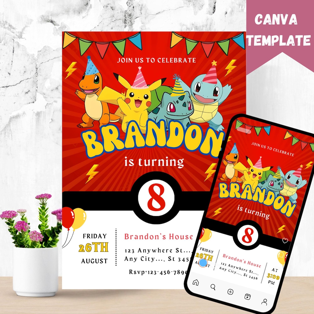 Editable Pokemon Invitation, Pokemon Birthday Invitation, Printable ...