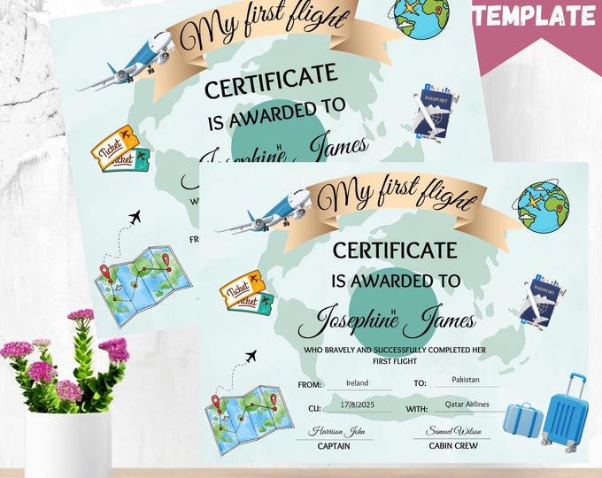 First Flight Certificate for Kids, Toddler's First Flight Award, First ...