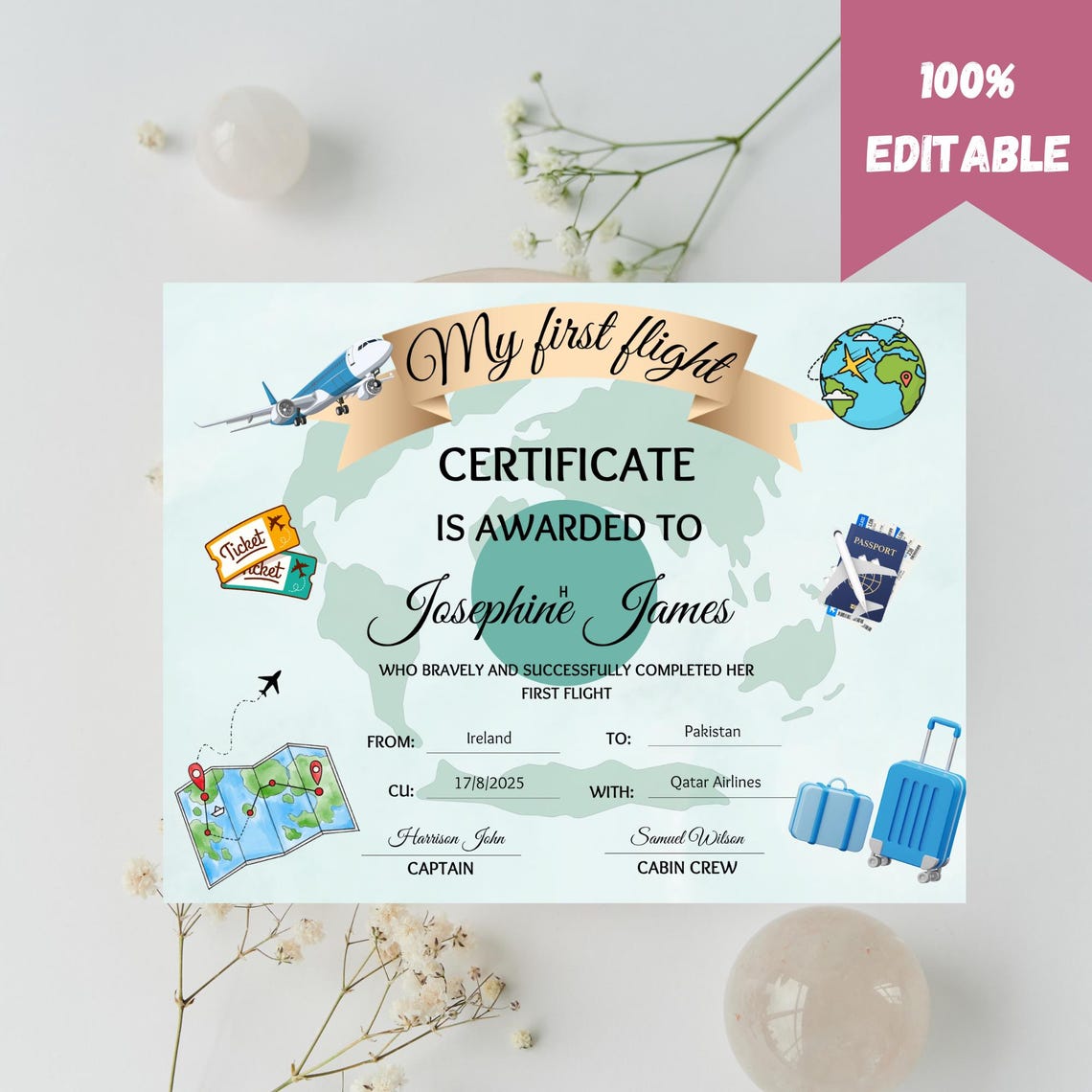 Kids First Flight Certificate: Airplane Souvenir (printable Template ...