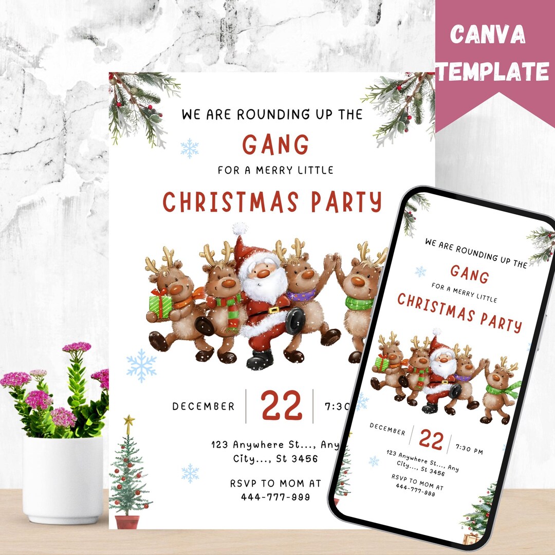 Editable Reindeer Christmas Party Invitation Template (digital Download ...