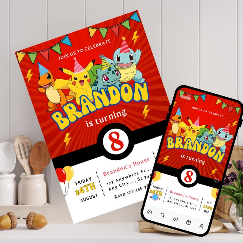 Editable Pokemon Invitation, Pokemon Birthday Invitation, Printable ...