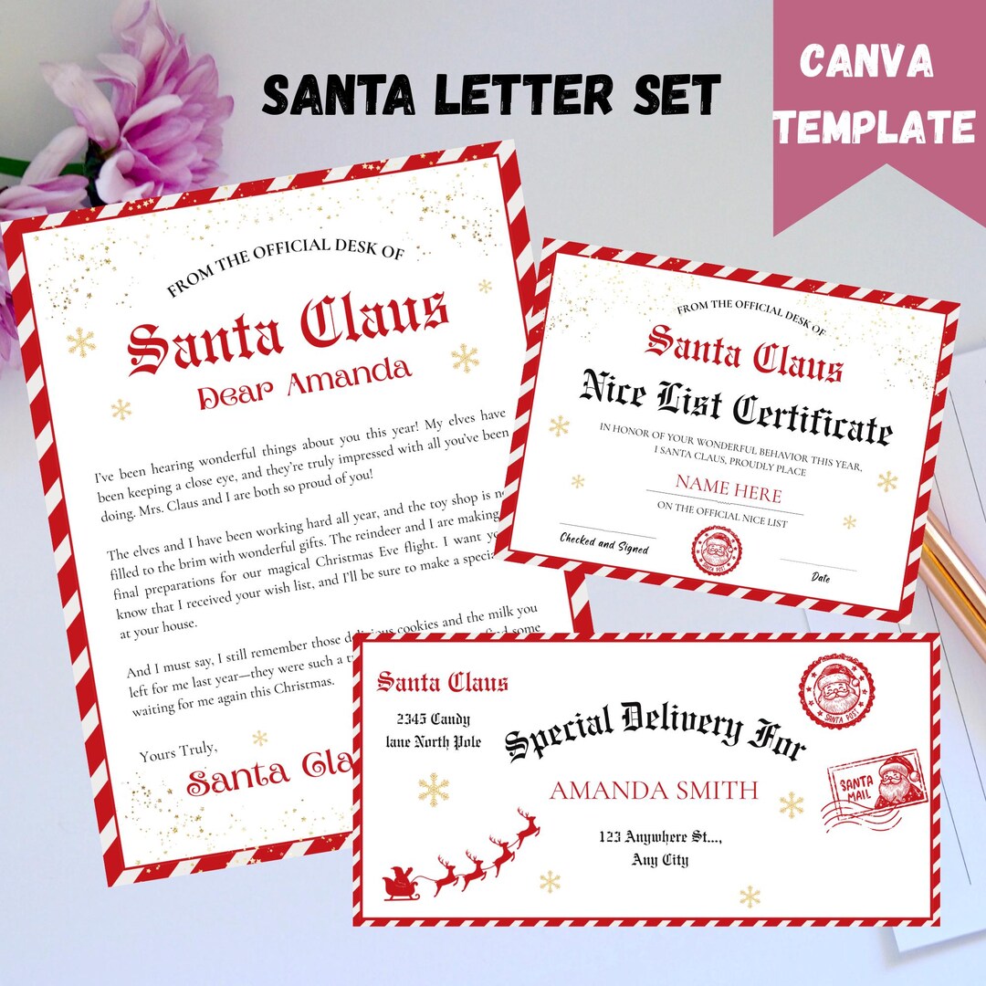 Editable Santa Letter Set Template, Christmas Nice List (digital ...