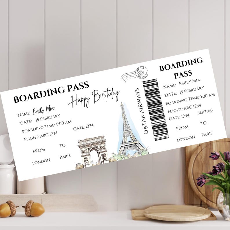 Surprise Trip Boarding Pass Template: Editable Birthday Vacation Ticket ...