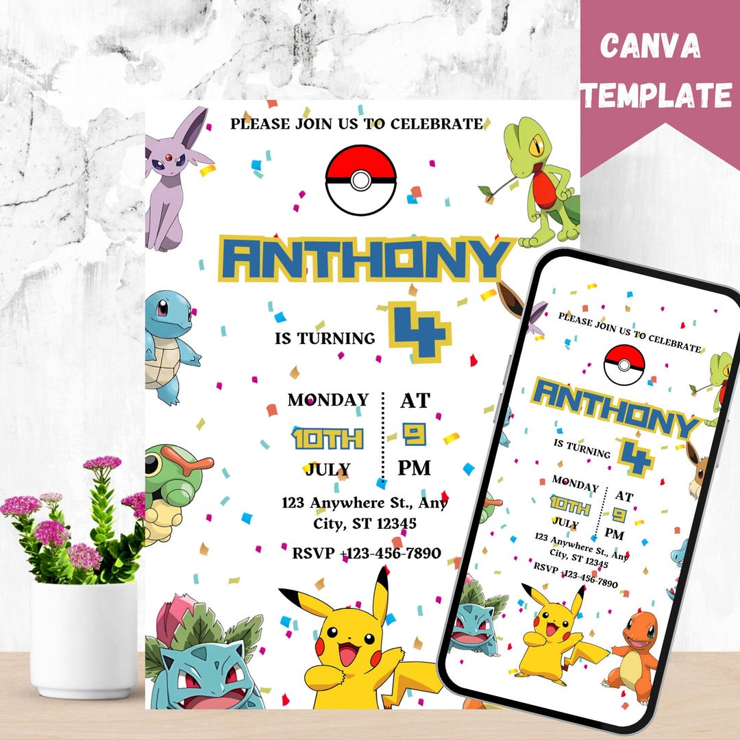 Printable Birthday Pokemon Invitation, Pikachu B-day Invite, Pokémon ...