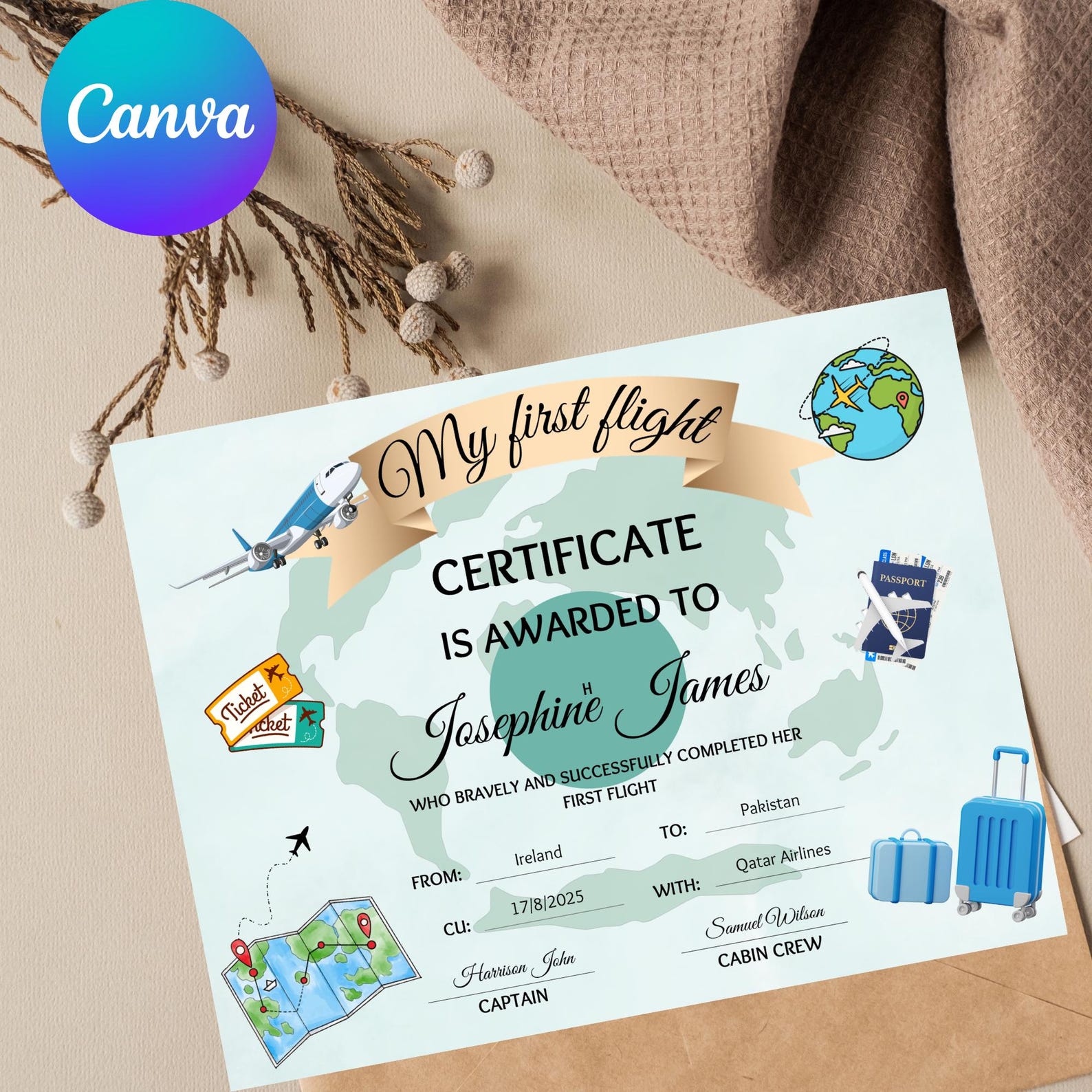 Kids First Flight Certificate: Airplane Souvenir (printable Template ...