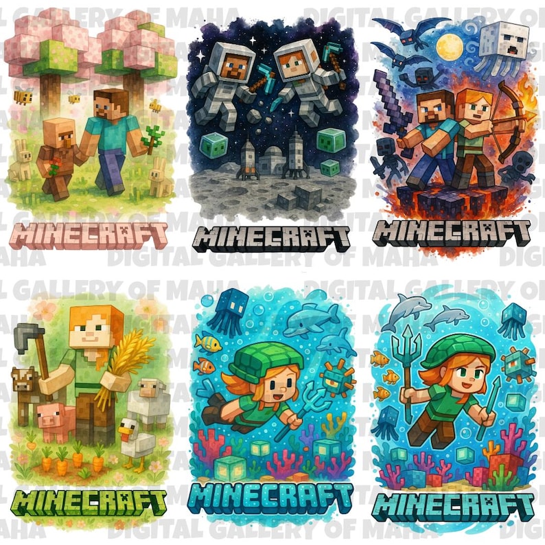 Mine PNG Clipart Bundle: Watercolor Gamer Art (digital Download ...