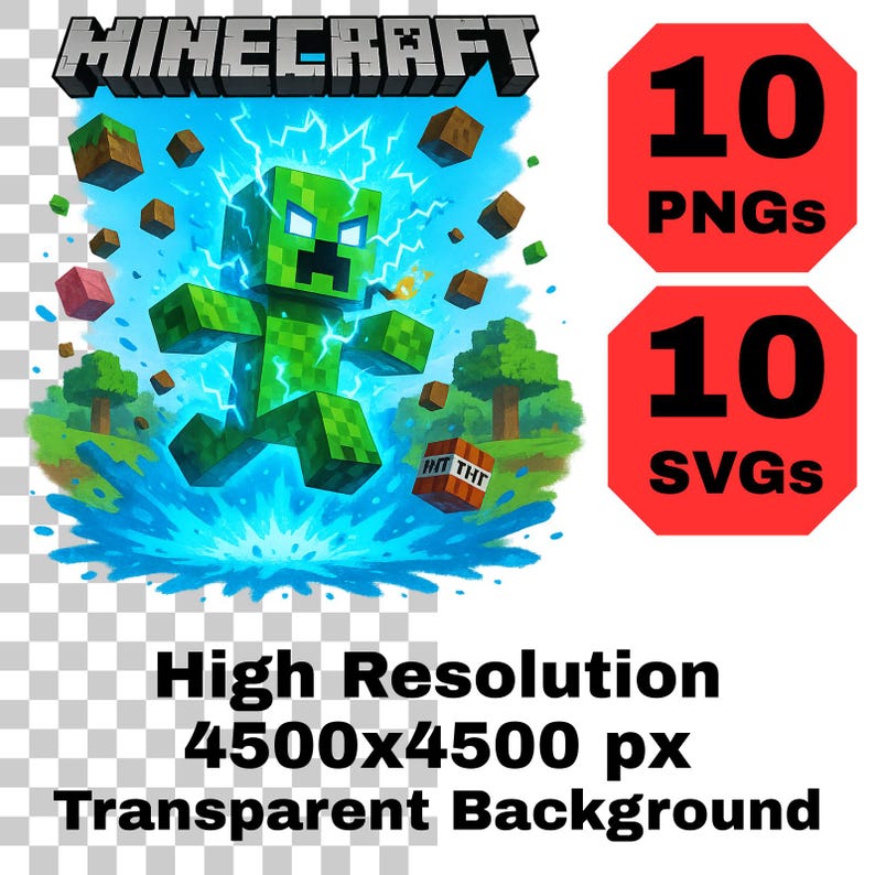 300 DPI Game Mine Creeper Clipart Bundle – High-resolution PNG SVG ...