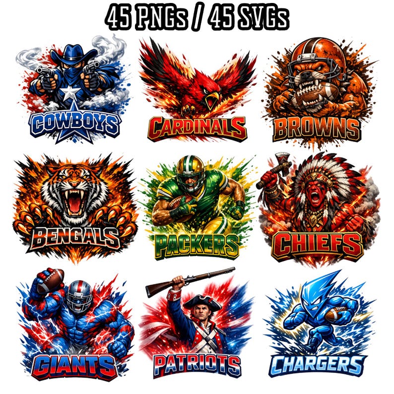 Fierce Football Mascot PNG SVG Bundle, Sports Team Clipart (digital ...