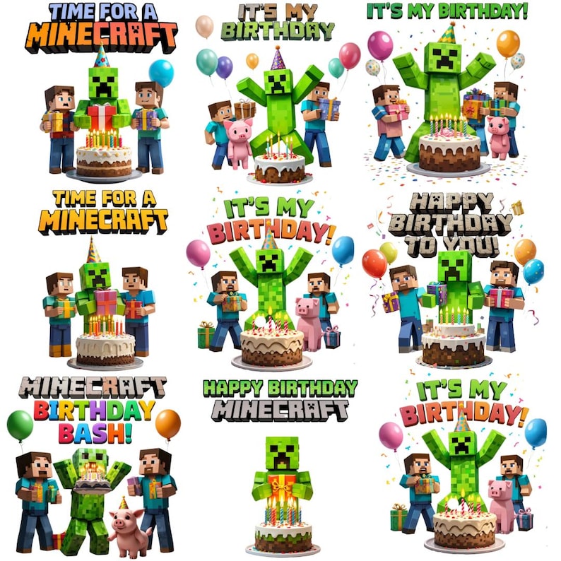 Mine Birthday PNG Bundle | Creeper Party Clipart | Boys Birthday ...