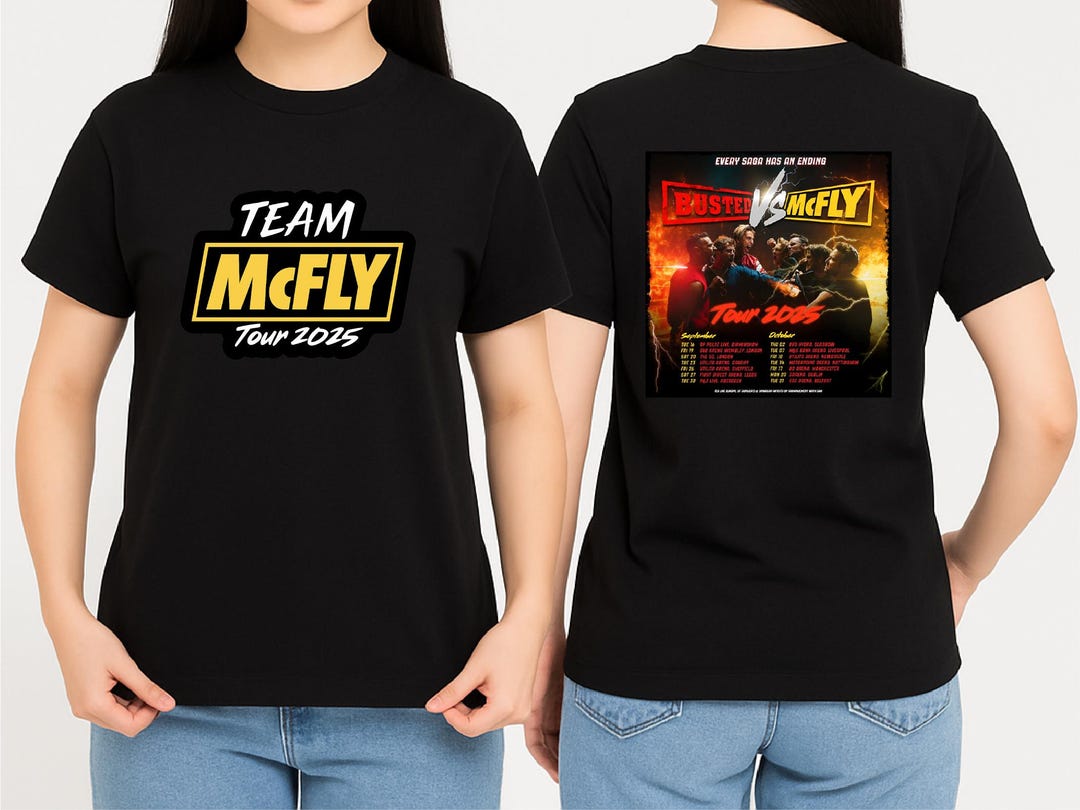 Team Mcfly Tour 2025 T-shirt Front Back Pop-rock Nostalgia, Busted Bs ...