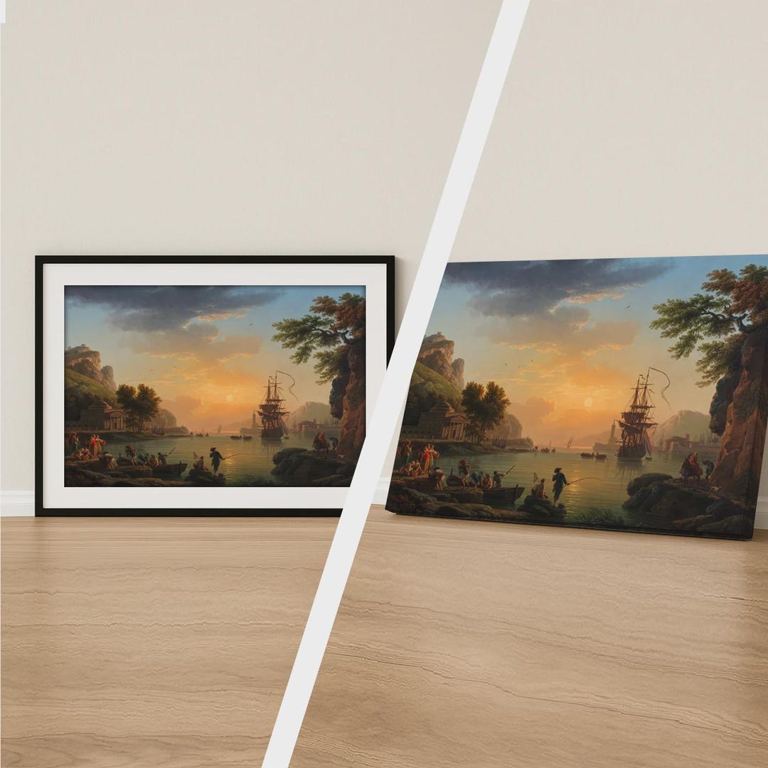 Claude Joseph Vernet Print, A Landscape at Sunset With Fishermen Poster ...