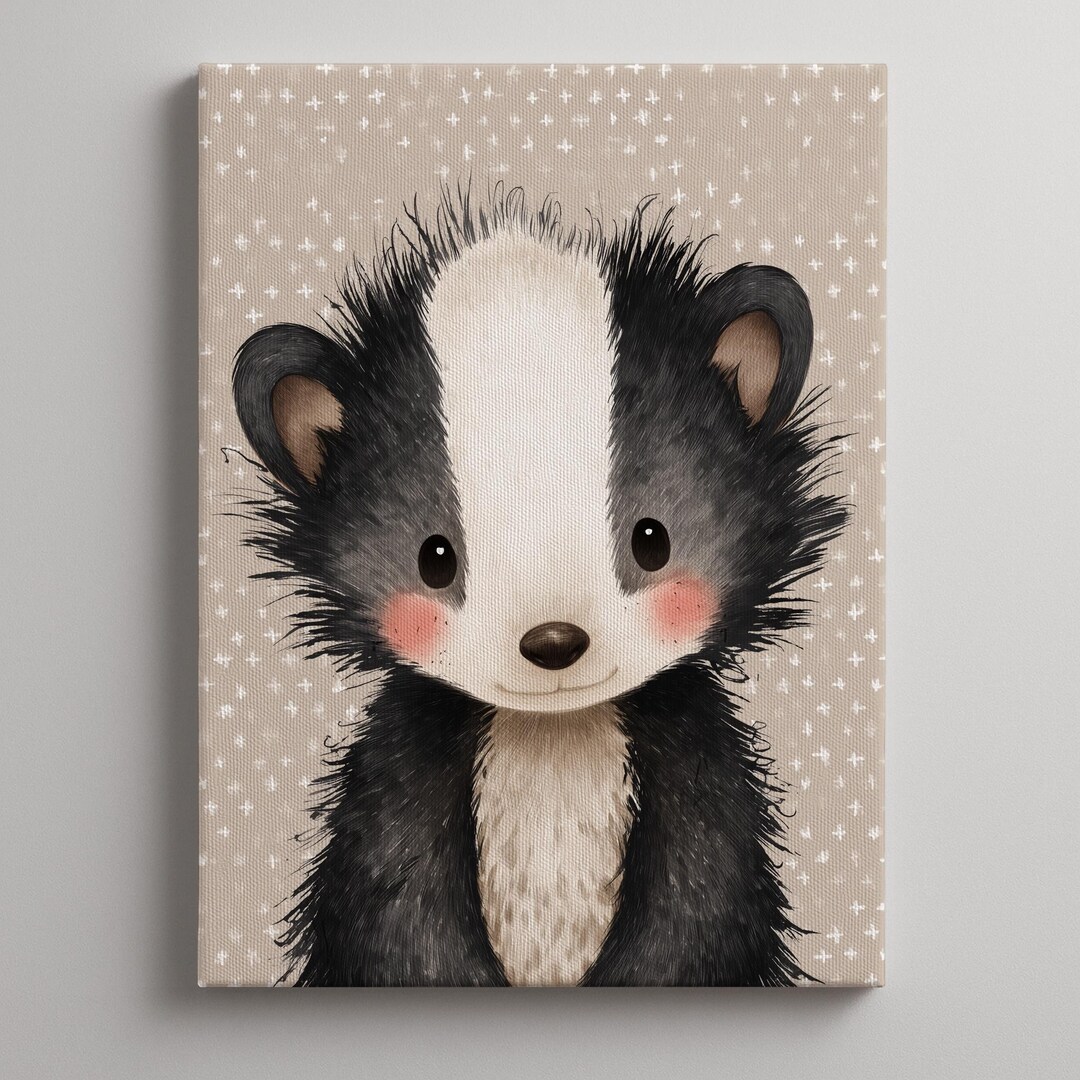Printable Baby Skunk Portrait - Cute Nursery Friendly Art, Cozy Neutral ...