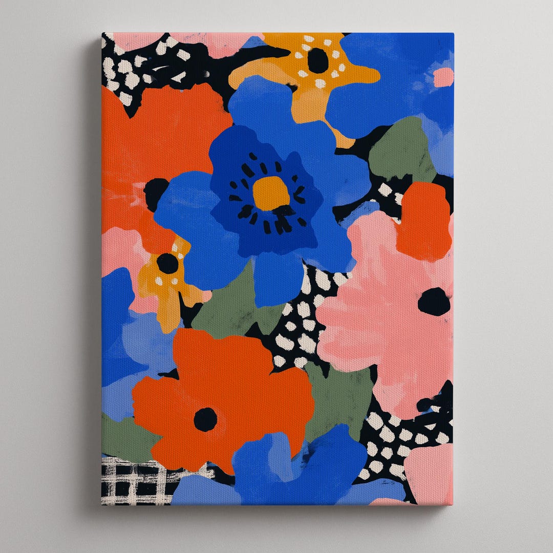 Bold Abstract Floral Art Printable - Colorful Retro-inspired Mid ...