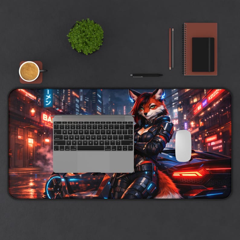 Cyberpunk Furry Deskmat - Furry Art Desk Mat - Neon Large Mouse Pad ...
