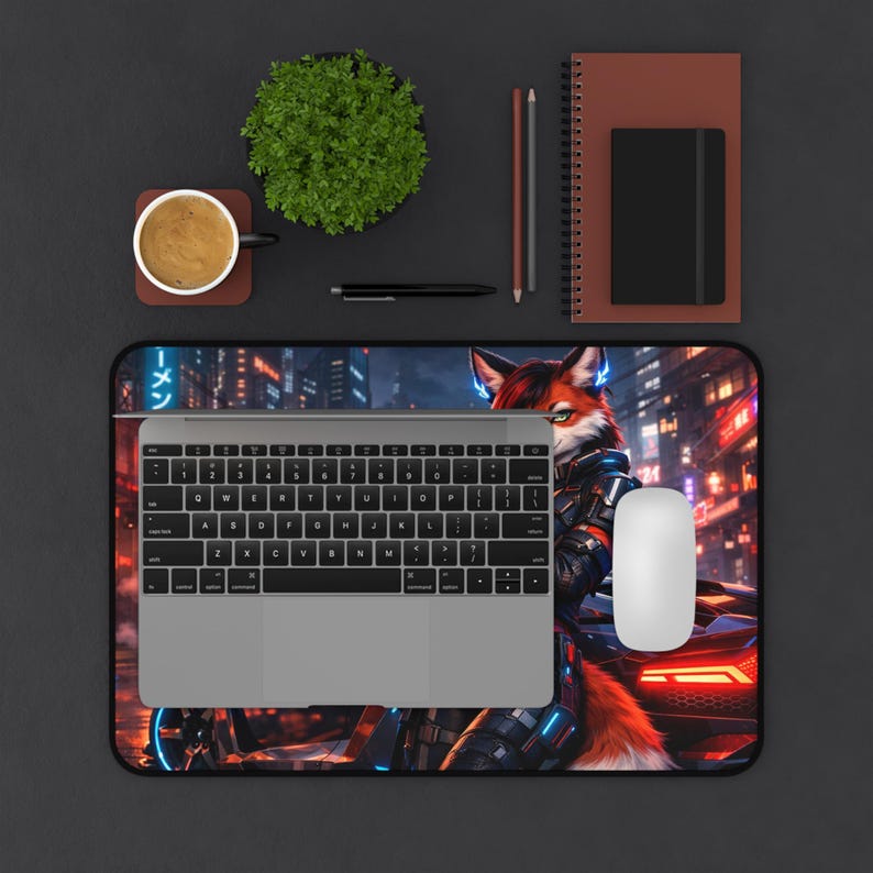 Cyberpunk Furry Deskmat - Furry Art Desk Mat - Neon Large Mouse Pad ...