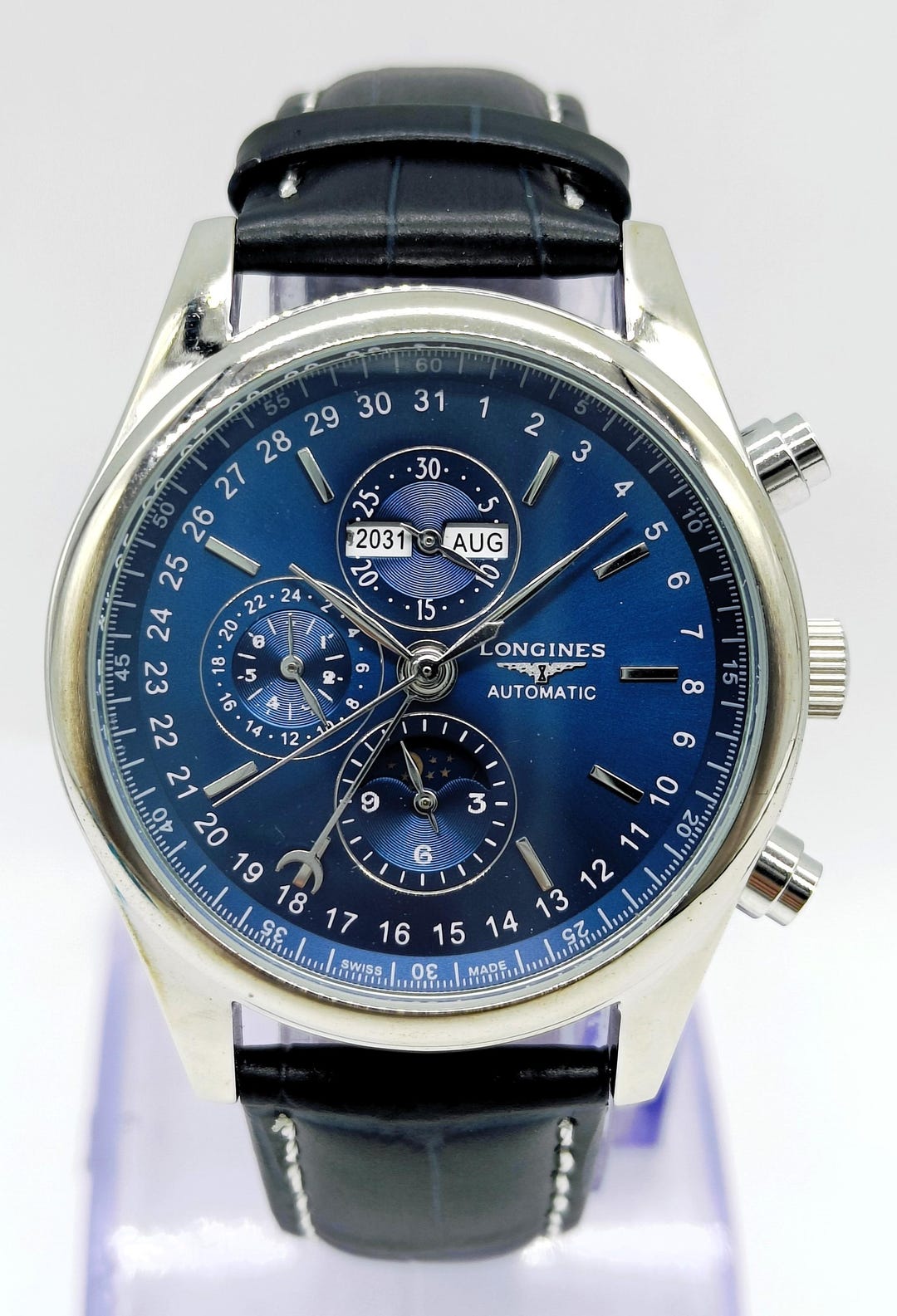 Vintage Longines Automatic Blue Dial Day/date Indicator Moon Face ...
